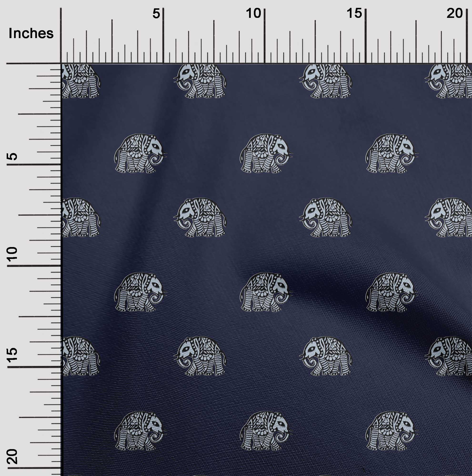 oneOone Silk Tabby Fabric Elephant Block Print Fabric By Yard 42 Inch ...