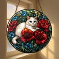 White Cat with Red Poppy Flowers Stained Glass Panel – Elegant Window ...
