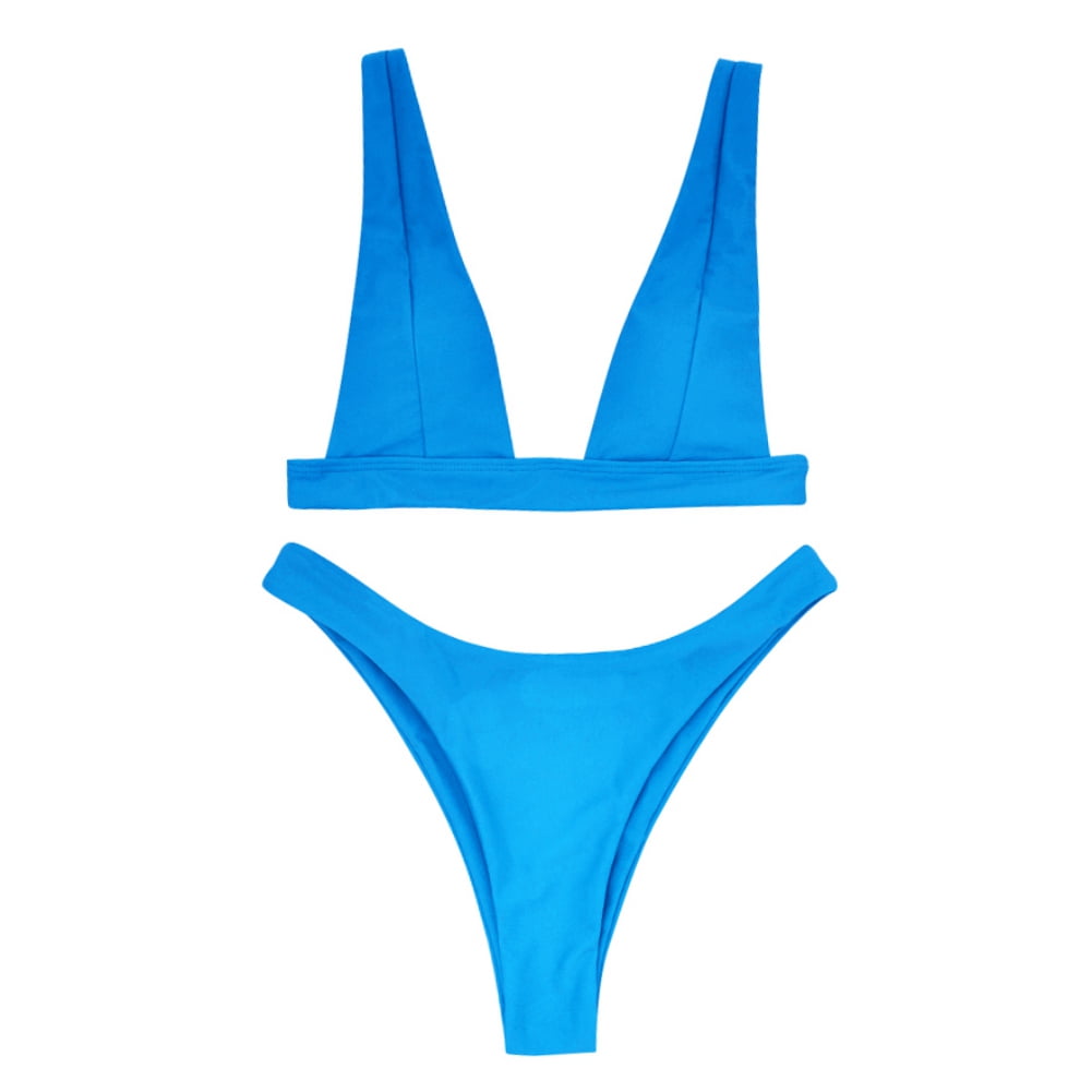 Ladies Bikini Simple Solid Color Beach Swimsuit 2-piece Set - Walmart.com