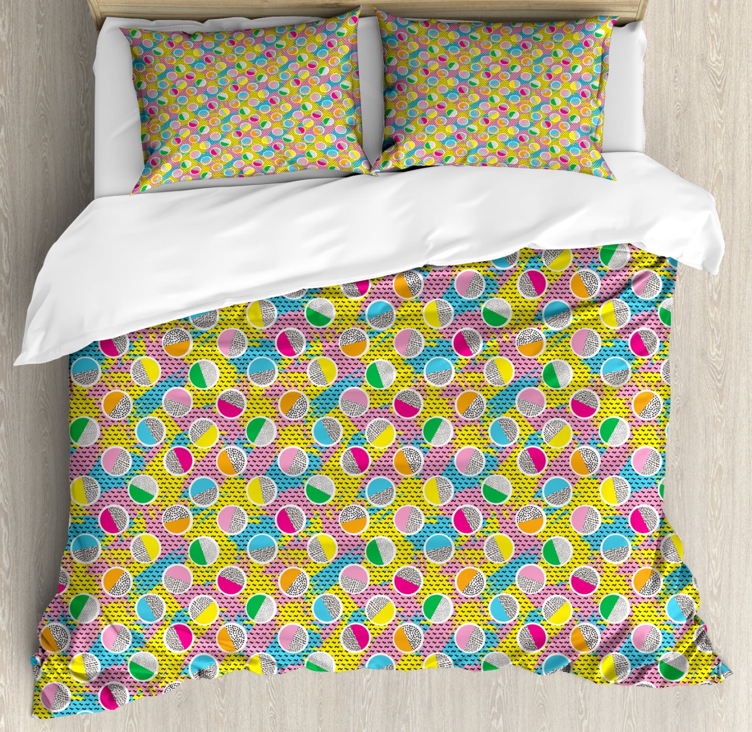 Colorful Duvet Cover Set Queen Size, 80s 90s Memphis Style Inspired ...