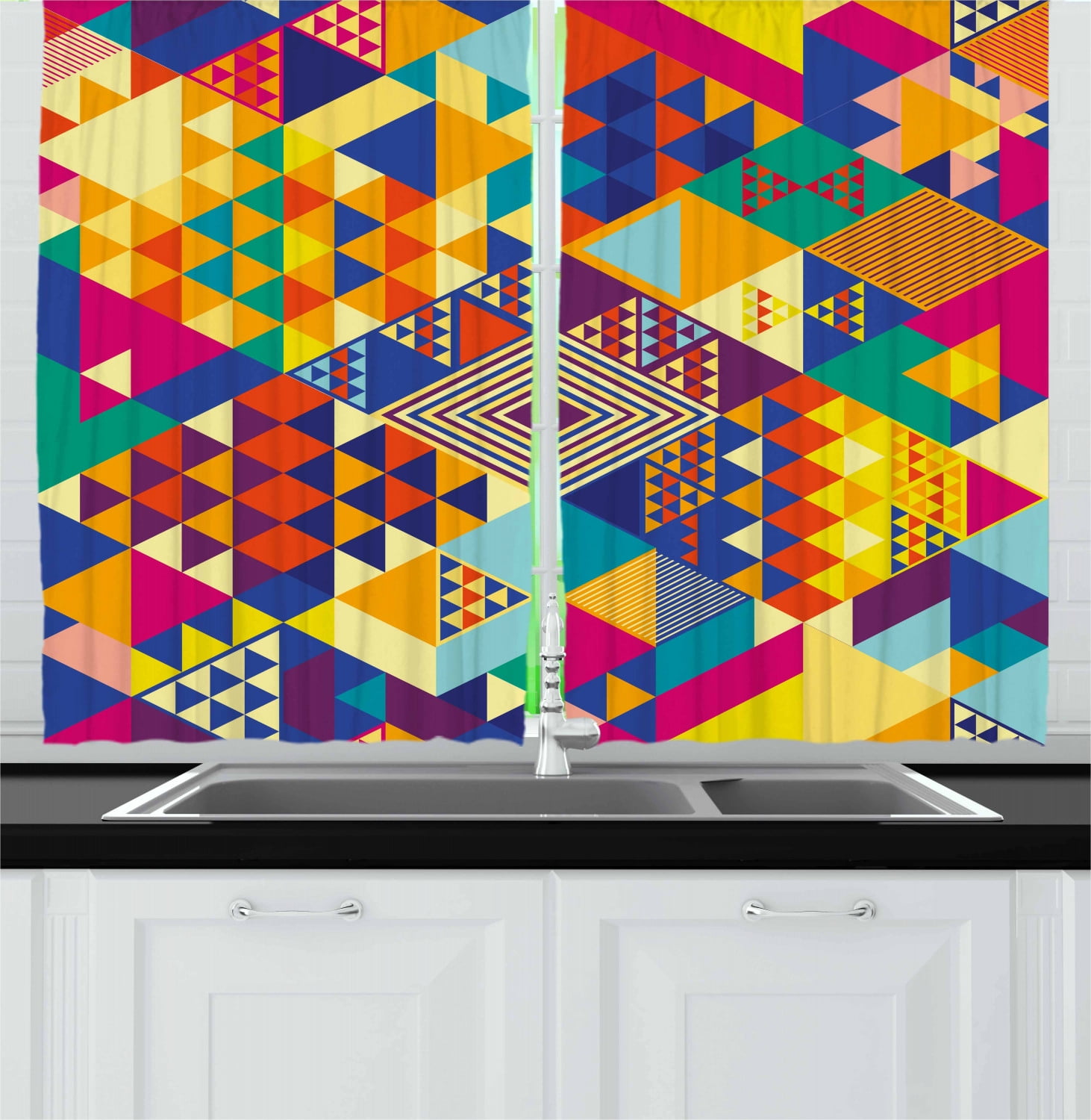 Colorful Curtains 2 Panels Set, Random Triangles Vibrant Composition ...