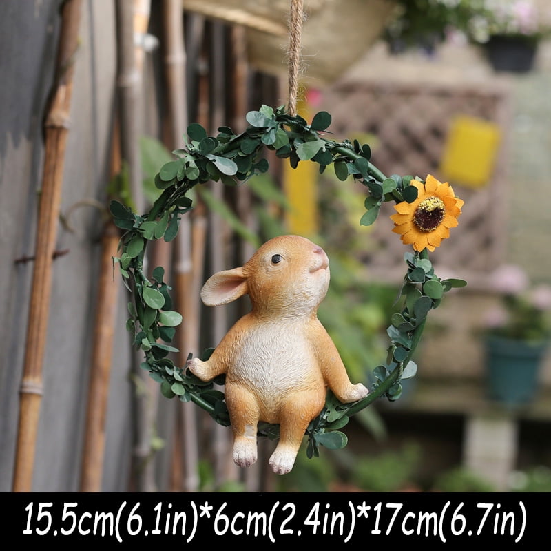 Animal Garden Statue Hanging Resin Rabbit Ornament Bunny Swinging on ...
