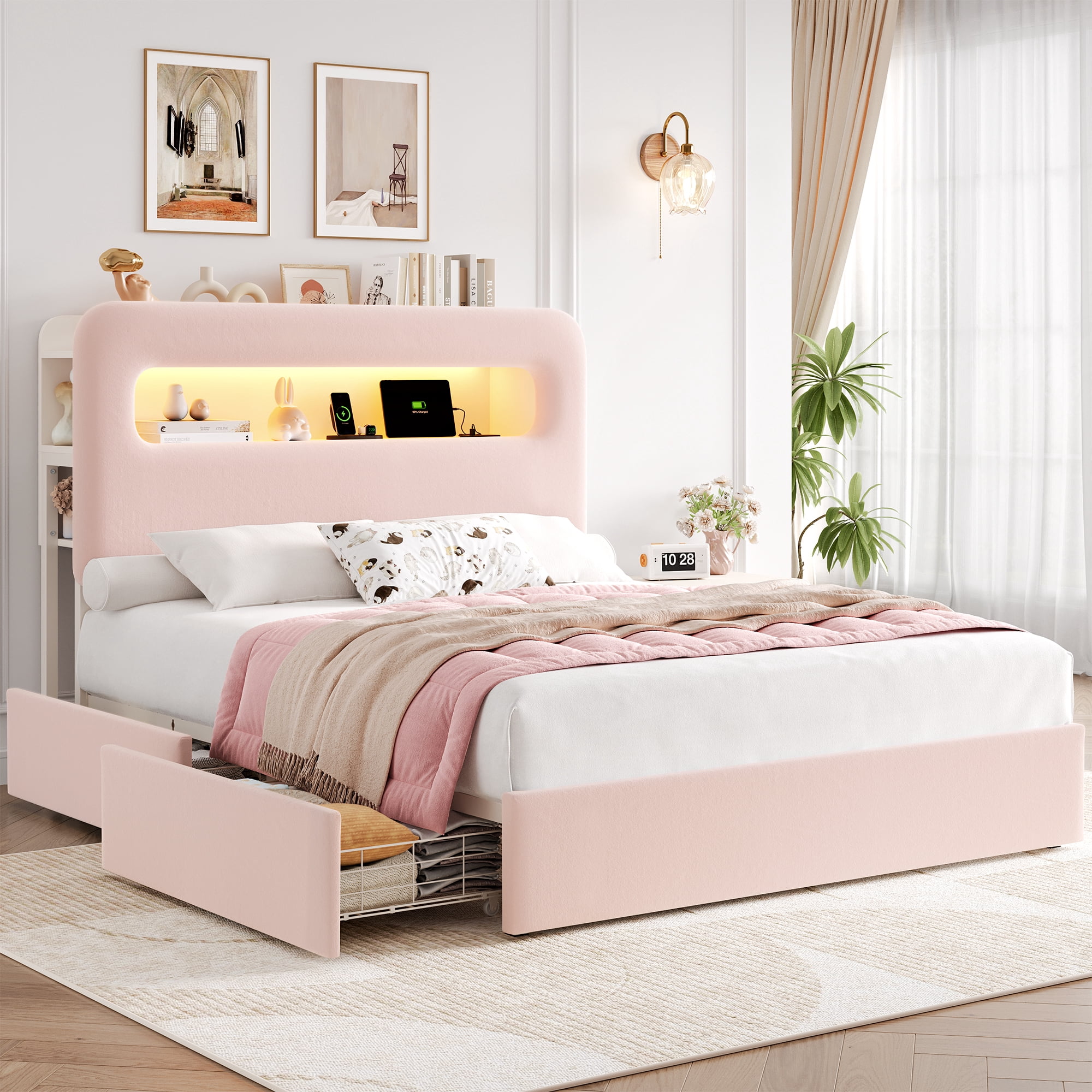 Click here for Homfa Full Size Velvet Upholstered Bed With Led Li... prices