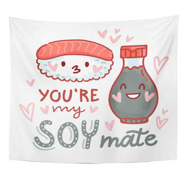 JSDART Pun Quibble Love with Cute Sushi and Soy Sauce Lettering Text ...