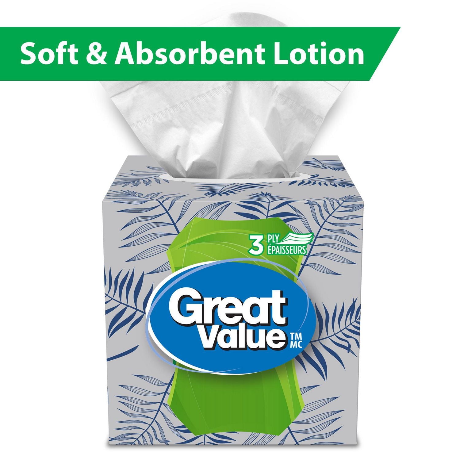 Great Value, Facial Tissues with lotion, 65 tissues per box, 3Ply, 65 ...
