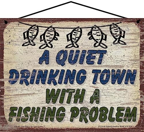 8x10 Vintage Style Sign with Fish on Line Design - A Quiet Drinking ...