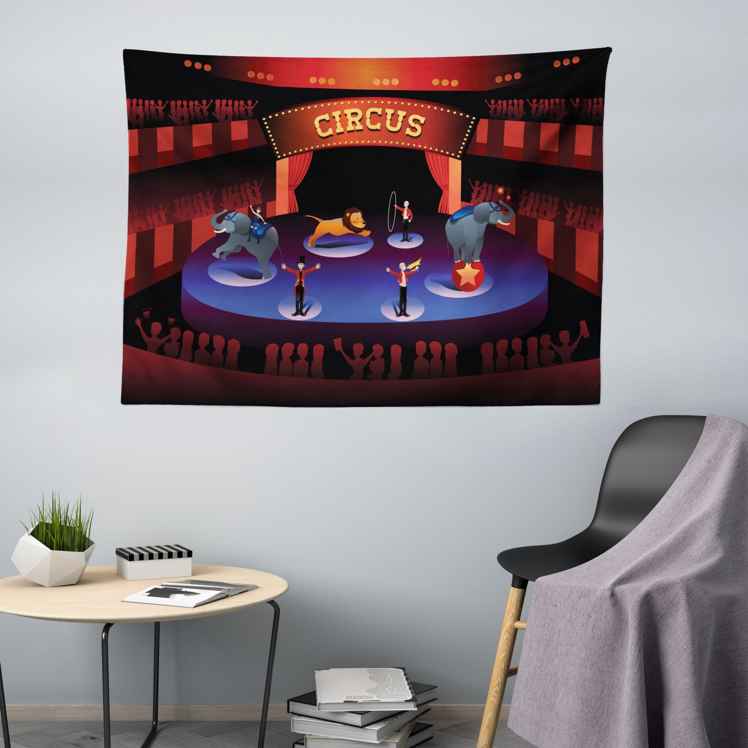 Circus Tapestry, Graphic Image of a Performance on Stage with Lettering ...