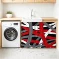 Abstract Art Cabinet Curtains 10" W x 11" L Red White Black Gray Line ...