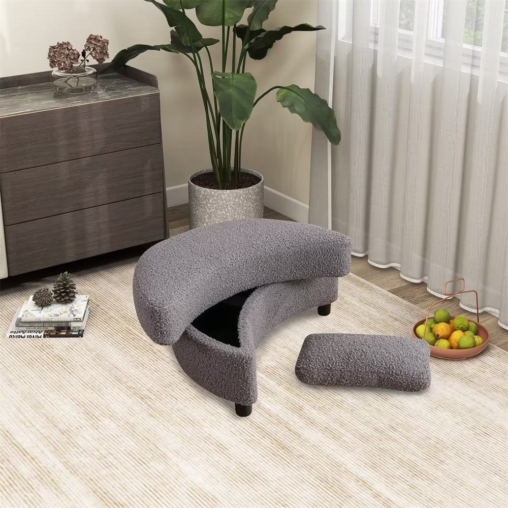 Storage Ottoman, Half Moon Ottoman Bench with Tray Serve as Side Table ...