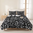Full Quilt Bedding Set Vintage Grey Mushroom on Black Breathable Summer ...