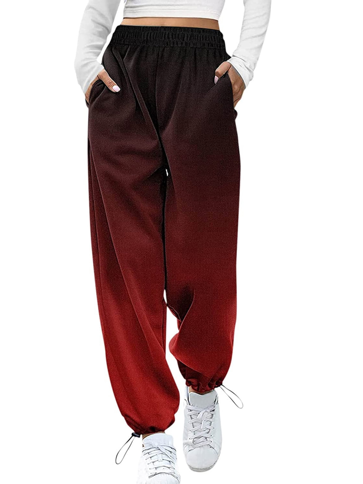 Biekopu Women Color Block Sweatpants Baggy High Waisted Jogger Pants ...