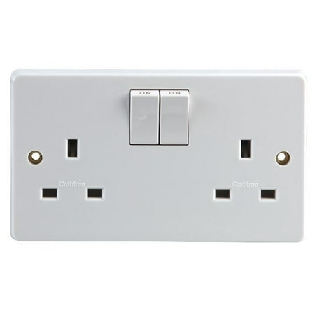 CRABTREE - 13A 2 Gang Single Pole Switched Socket with Twin Earth ...