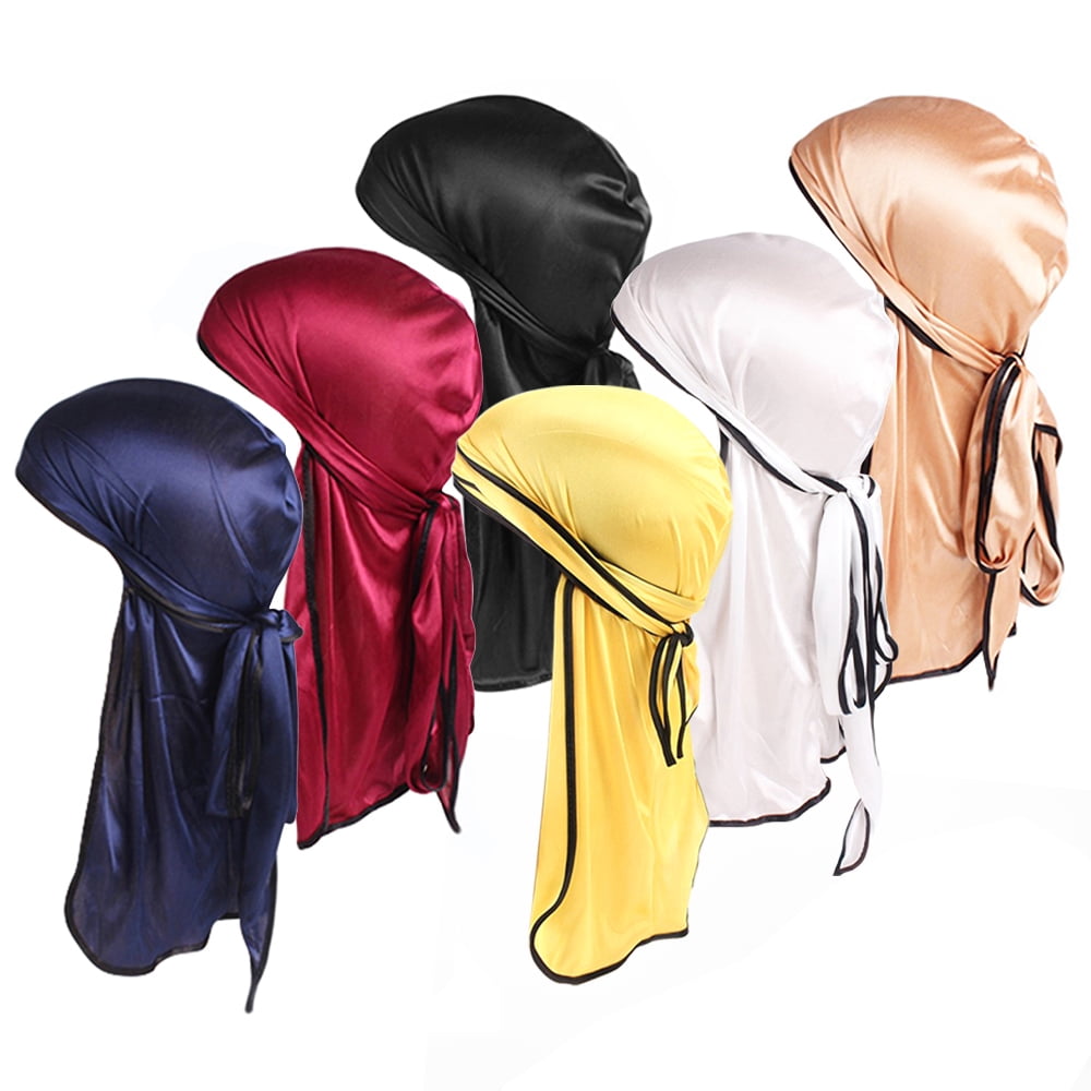6 Pack Silky Durag Brush Elastic Headwrap Cap with Long Tail for Men ...