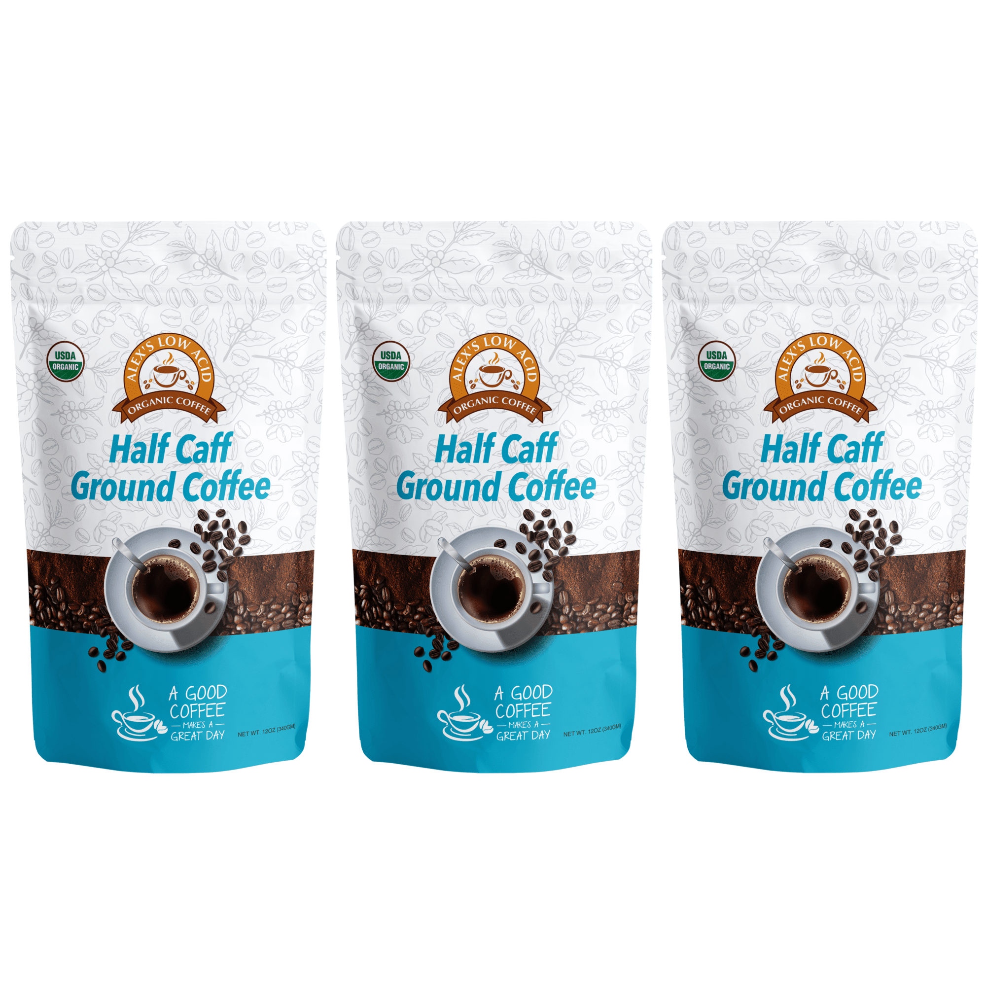 Alex's Low Acid Organic Coffee - Half Caff Fresh Ground (12oz) Size: 3 Bags - Walmart.com