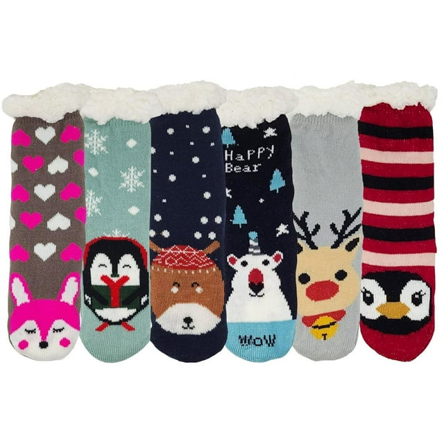 6 Pairs Men Women's Sherpa Fleece Lined Winter Christmas Cozy Fuzzy ...