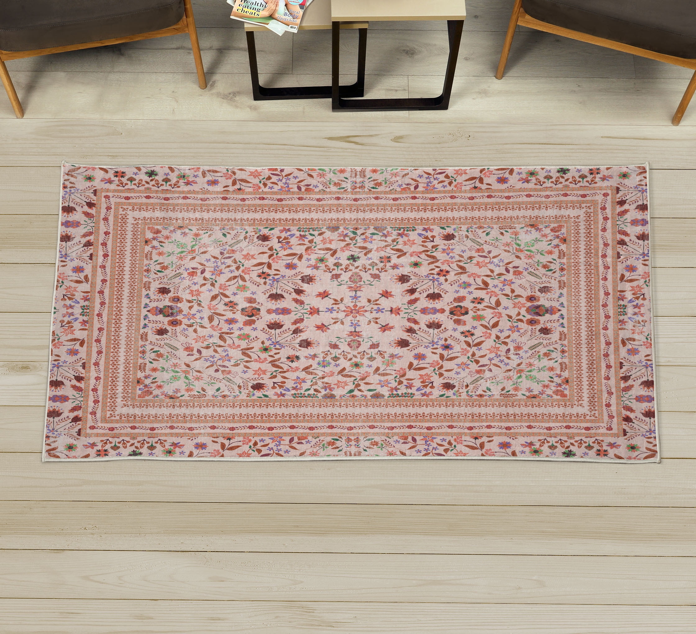 Floral Decorative Rug, Vintage Design Blooming Garden Petals and ...
