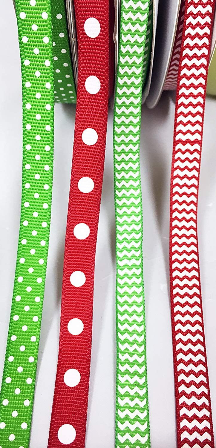 Charmed X'mas grosgrain ribbon 3/8 inch red and apple green with dots ...