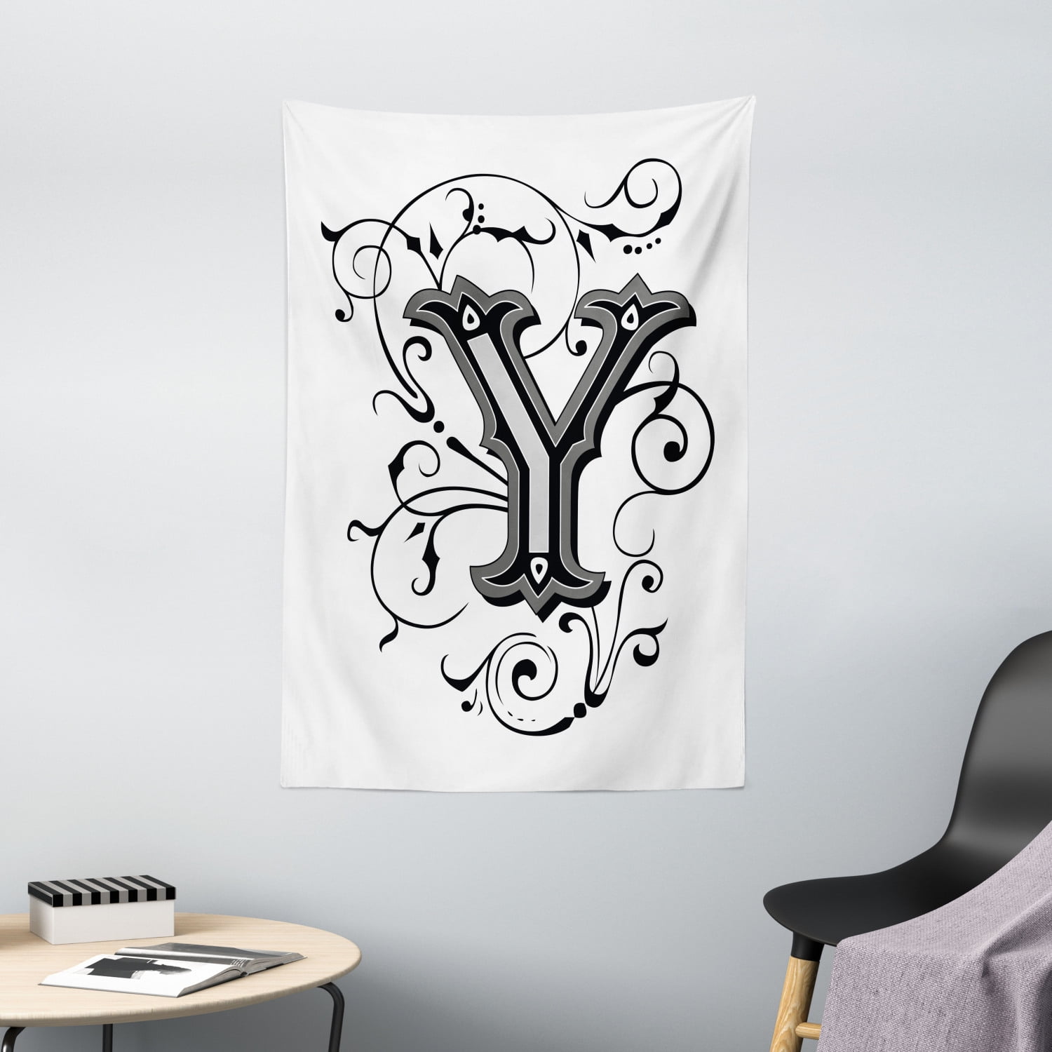 Letter Y Tapestry, Calligraphy Inspired Medieval Capital Letter ...
