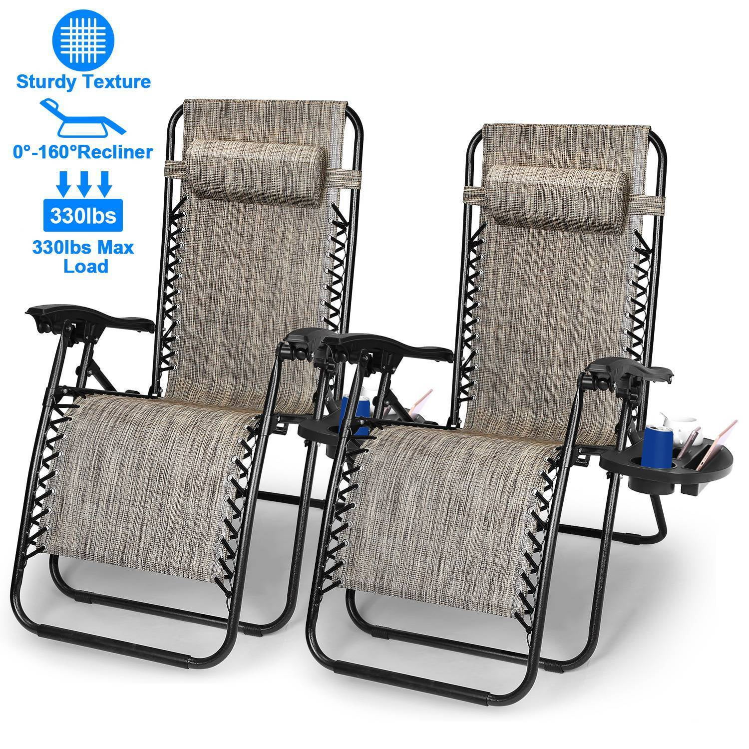 FOCUSSEXY Set of 2 Zero Gravity Chair Set with Table and Cup Holders ...