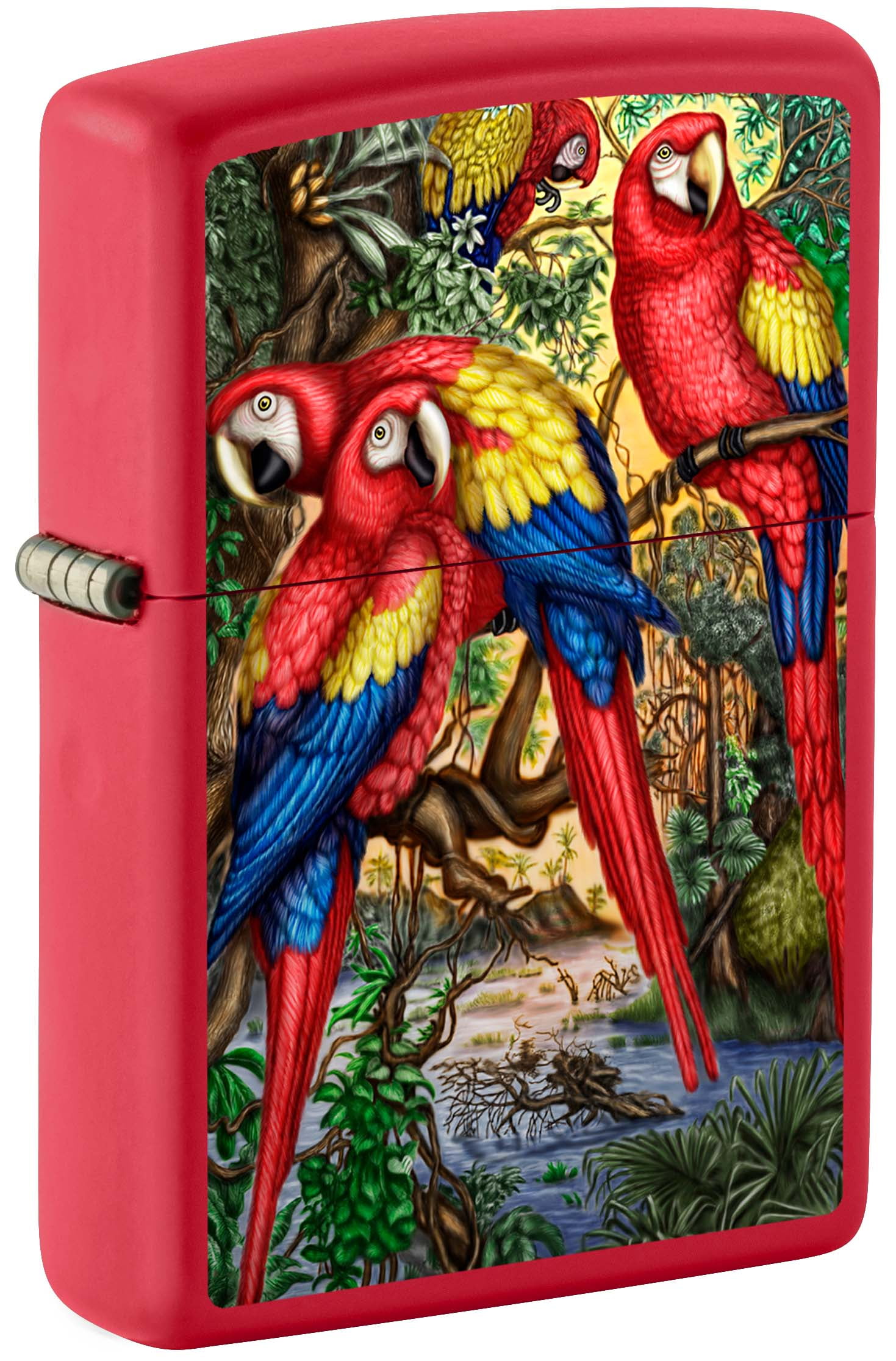 Zippo Lighter: Parrots in Tropical Rainforest - Red Matte 81062 ...