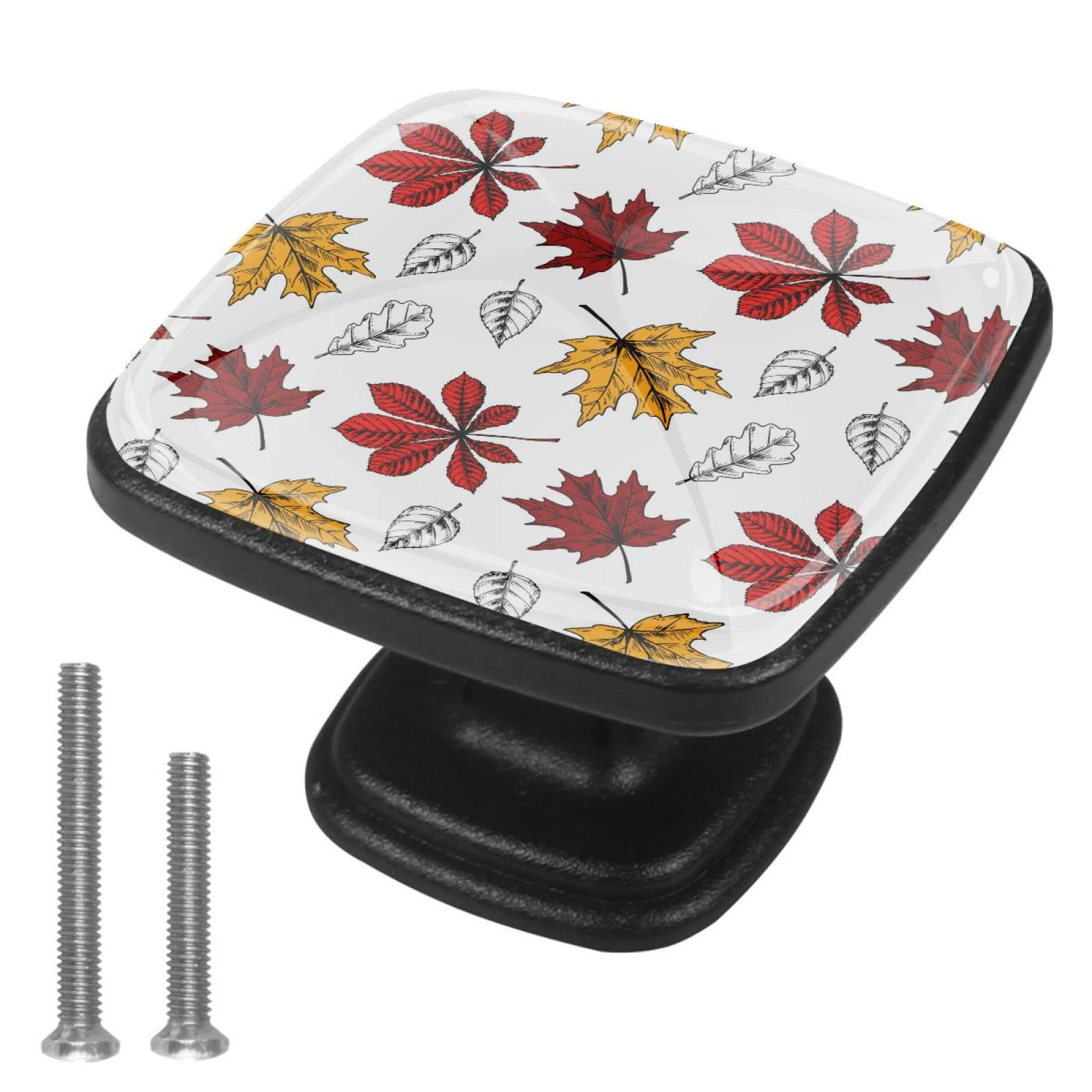 4 Pcs Cabinet Handle Drawer Pulls Maple Leaf Knobs with Screws Square Furniture Office Cabinet ...