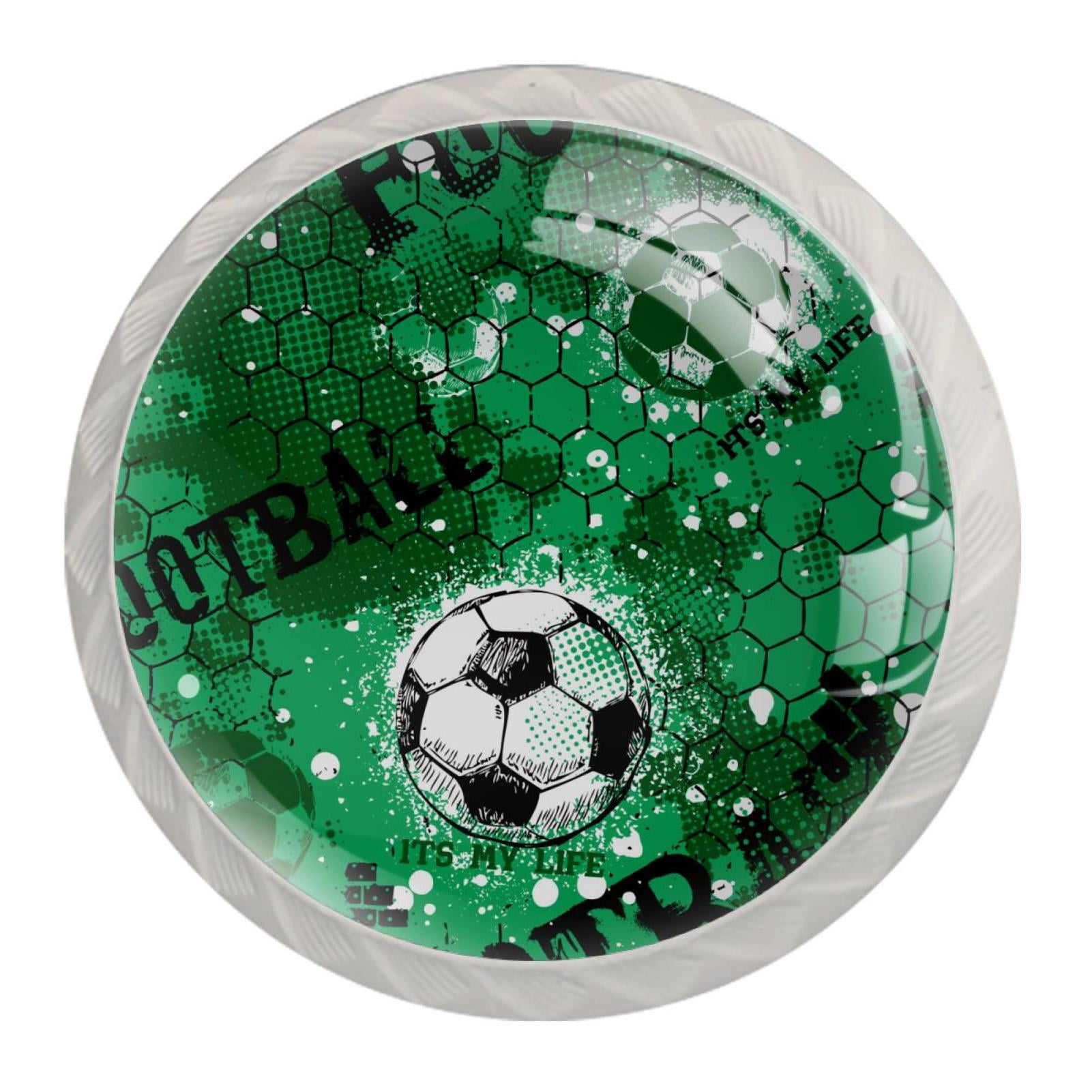 Ownta Football Soccer Green Round Glass Drawer Handles Knobs Pulls with ...