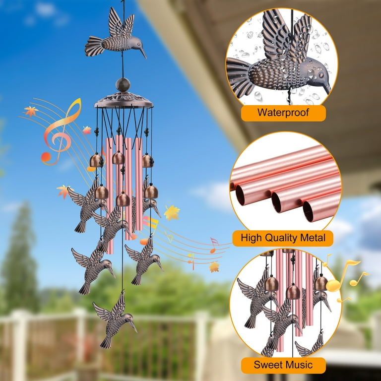 Large Hummingbird Wind Chimes Bronze Metal Balanced Hummingbirds Wind