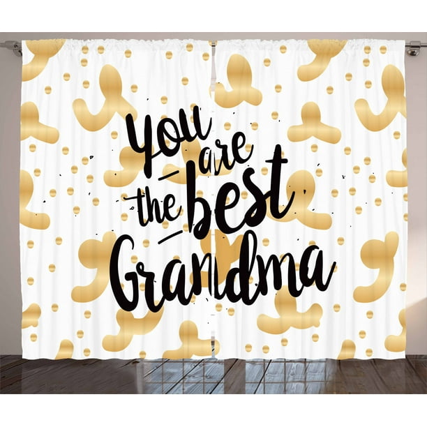 Grandma Curtains 2 Panels Set, Monochrome Quote with Beige Dots and ...