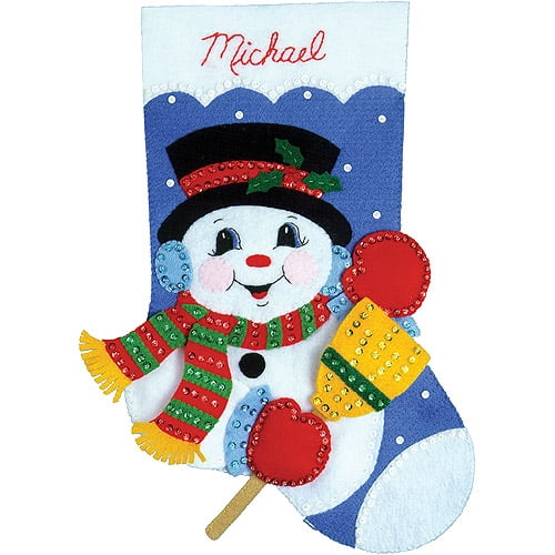Snowman With Broom Stocking Felt Applique Kit, 16" Long - Walmart.com