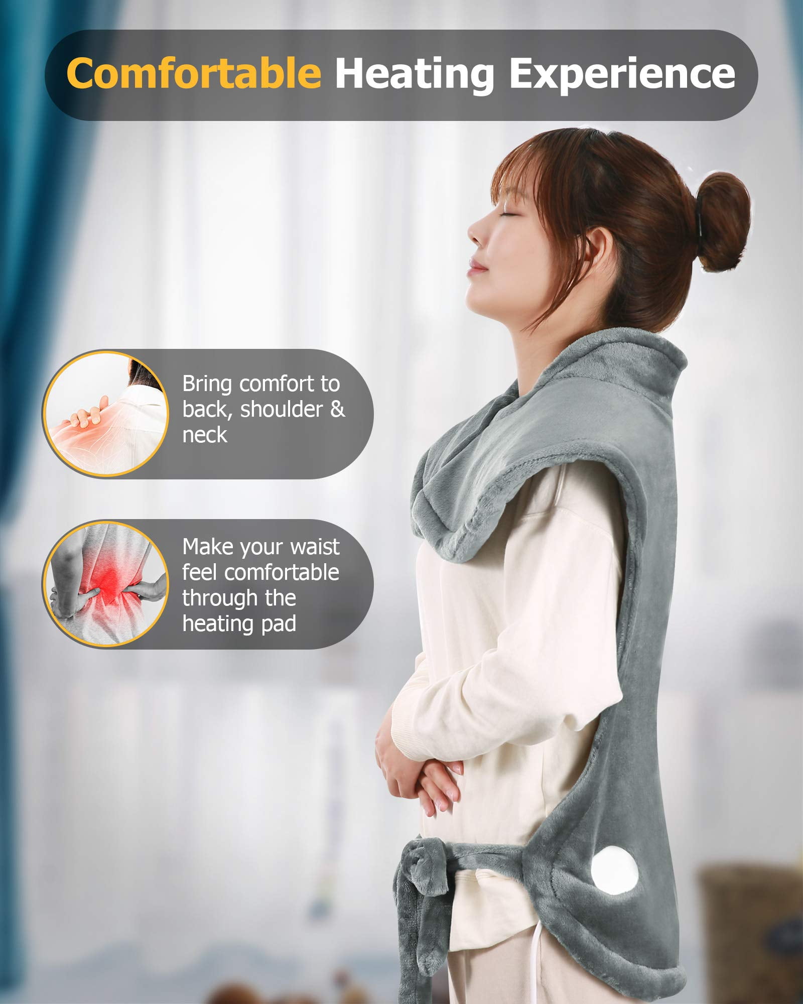 Heating Pad Electric Warm Back Wrap with 4 Levels Temperature Settings ...