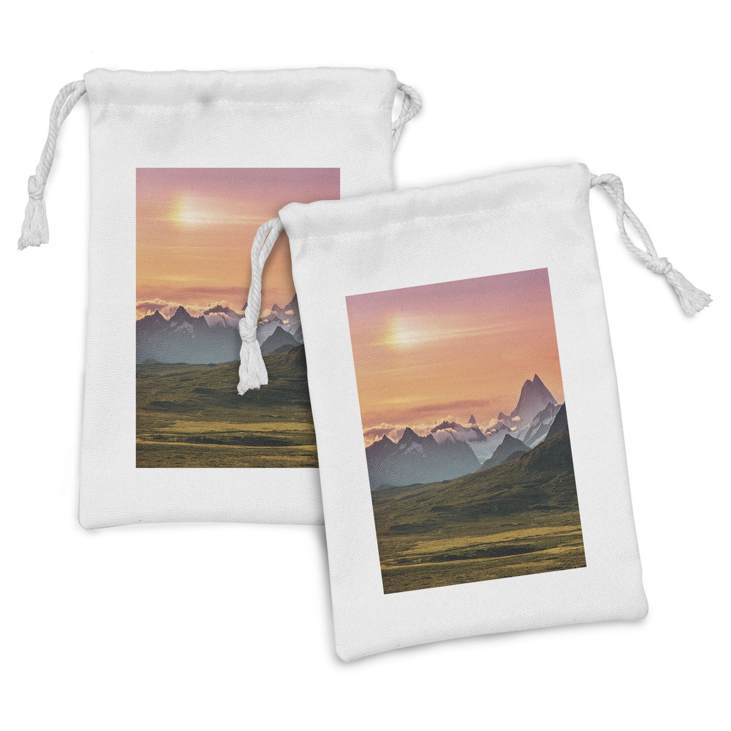 Landscape Fabric Pouch Set of 2, Panoramic Nature Themed Photo with ...