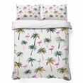 3 Pieces Queen Quilt Set,Pink Flamingo Palm Trees on White Soft Bedding ...