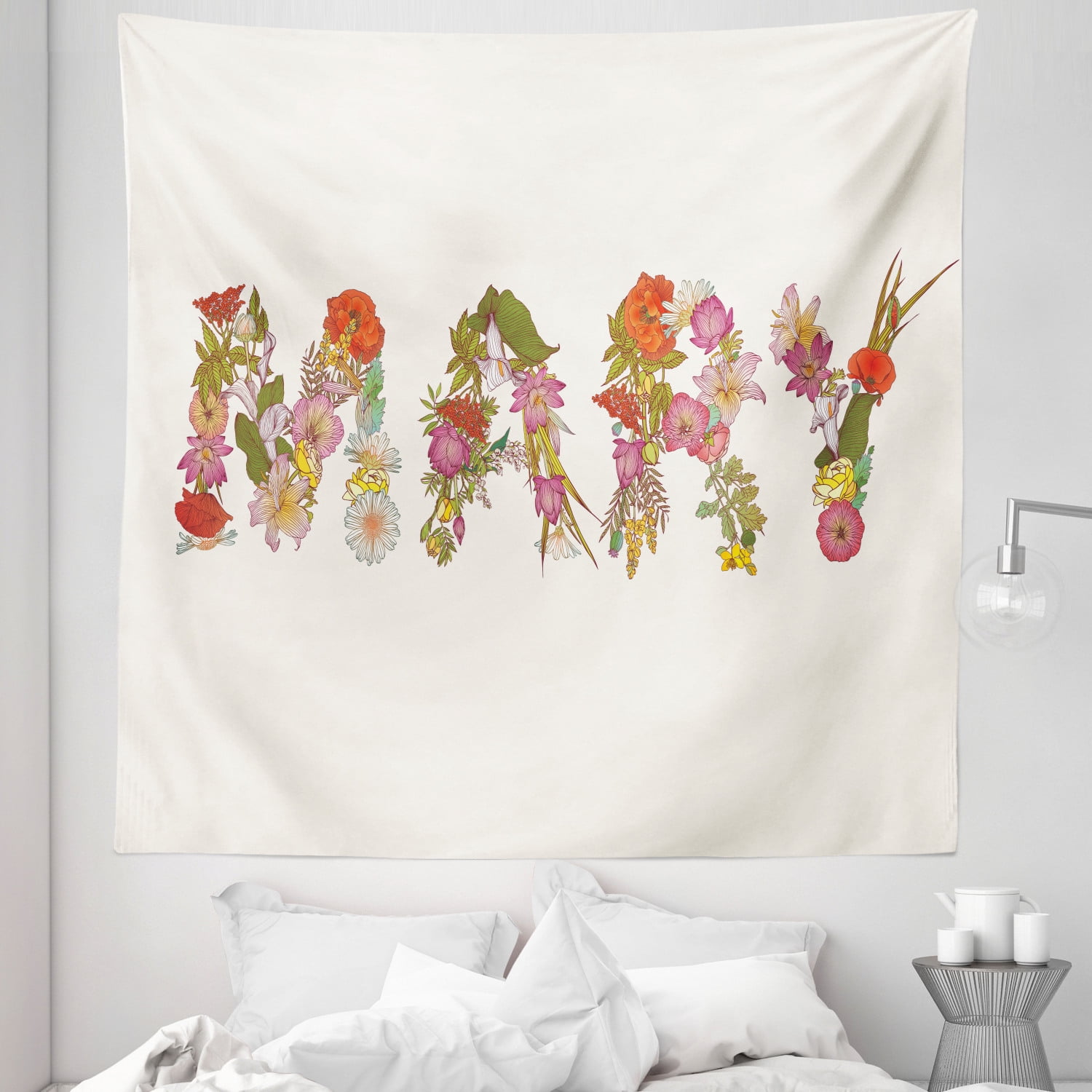 Name Tapestry, Blossoming Flowers with Daisies Roses and Poppies ...