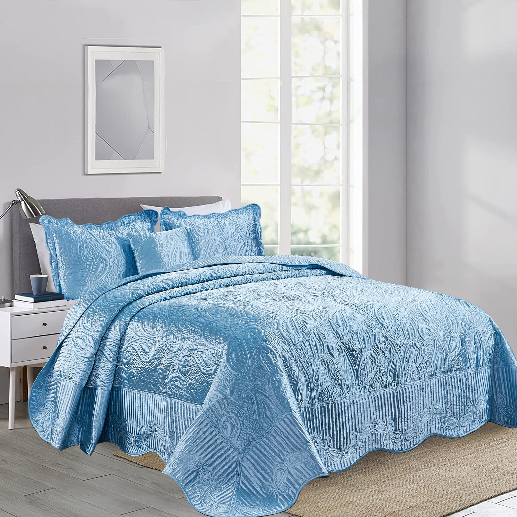 Home Soft Things 4 Piece Quilted Satin Bedspread Set - Aquatic ...