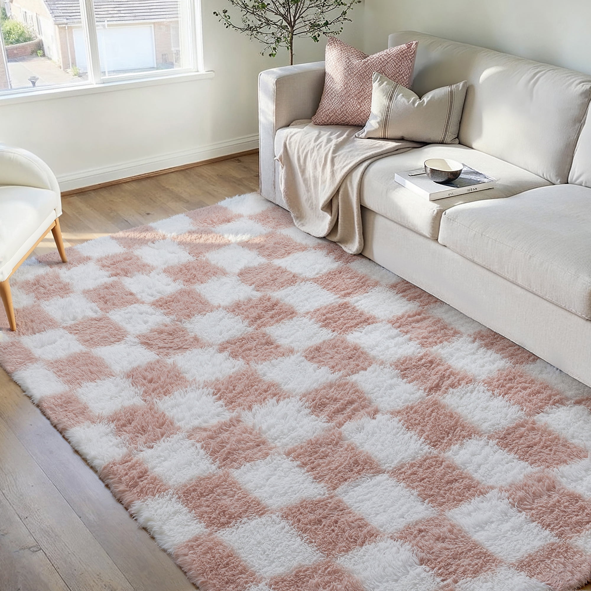 Click here for Berthmeer 5×8 Fluffy Checkered Area Rugs For Livin... prices