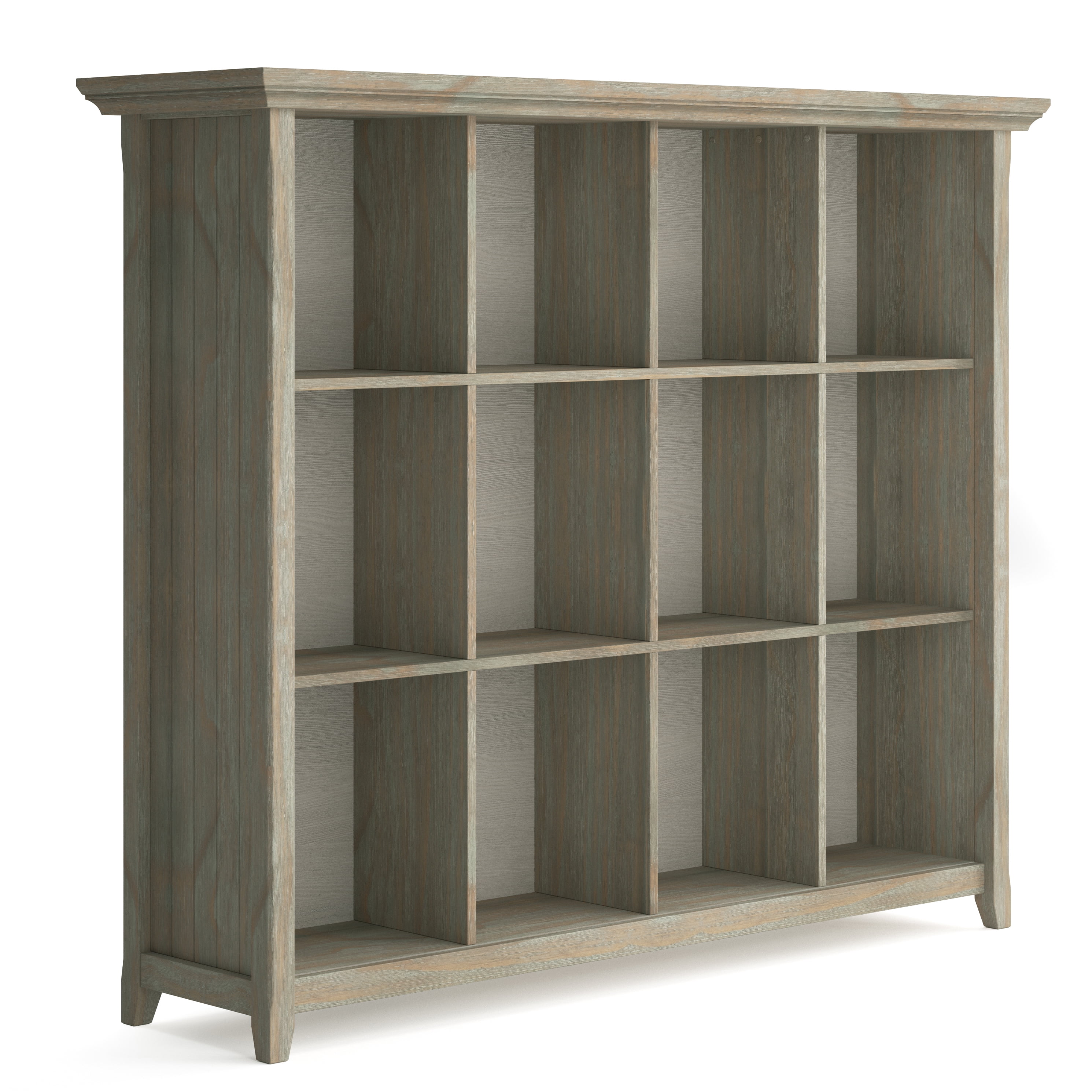 Simpli Home Acadian Solid Wood 12 Cube Storage in Distressed Gray ...