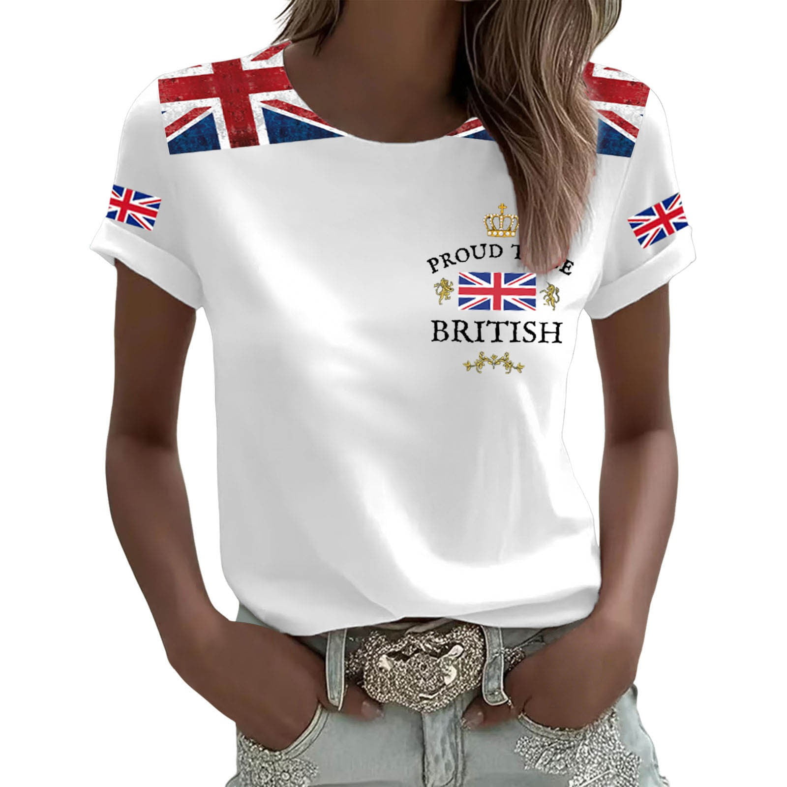 Click here for Krdevn British Print Short Sleeve Round Neck Tee T... prices