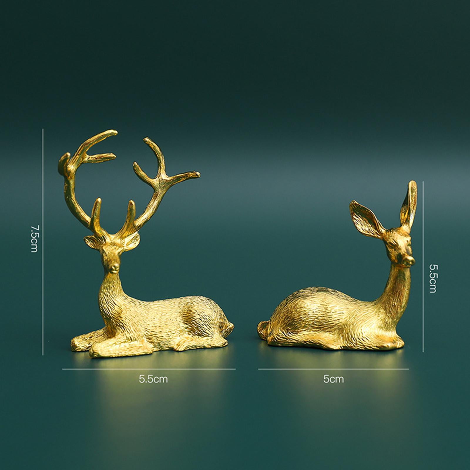 1 Pair Miniature Deer Sculpture Couple Deer Statue Animal Figurines ...