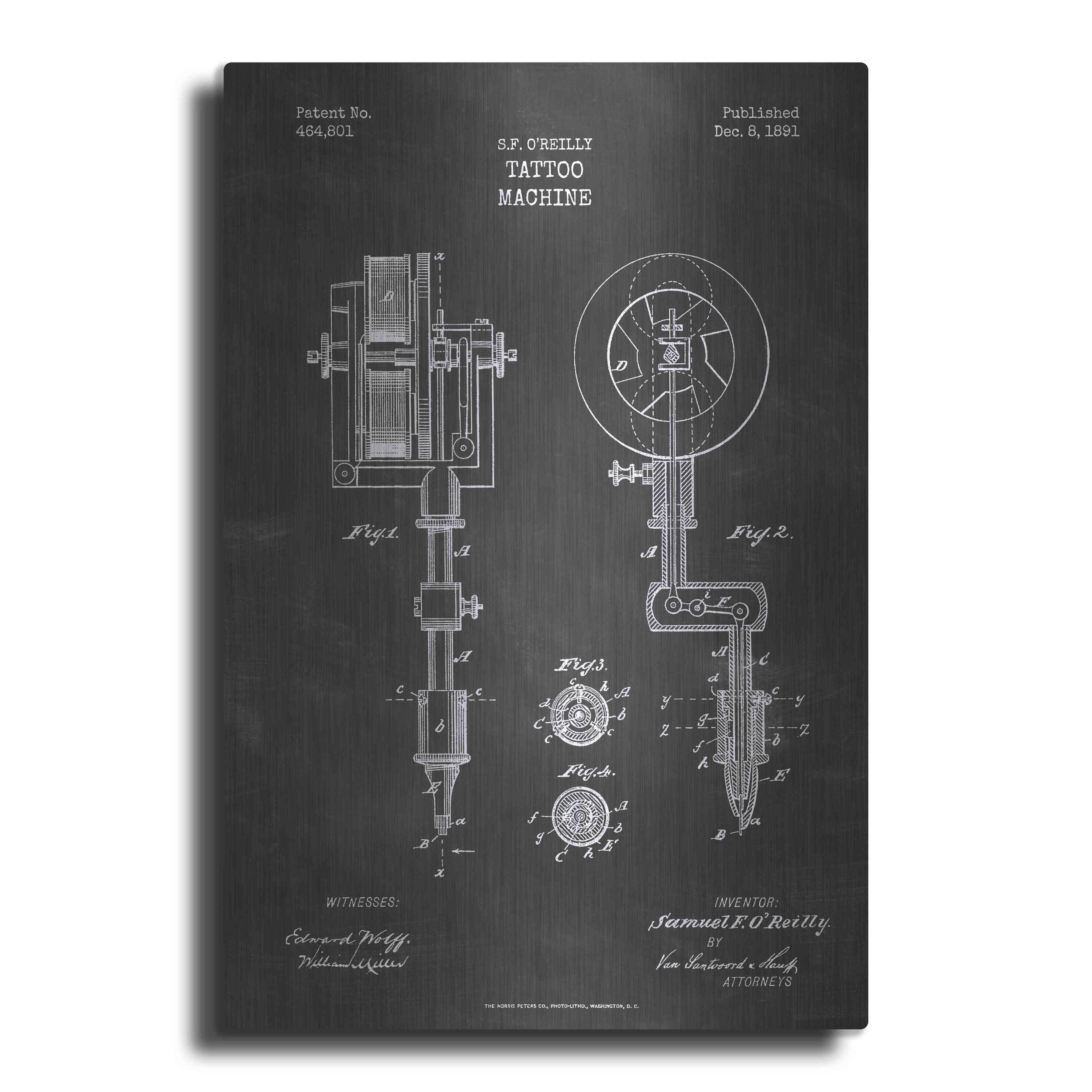 Luxe Metal Art 'Tattoo Machine Blueprint Patent Chalkboard' Metal Wall ...