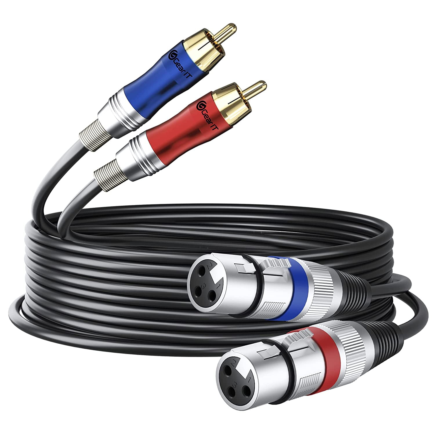GearIT Dual 2 XLR Female to Dual 2 RCA Male Cable (10ft) 2-XLR to 2-RCA ...