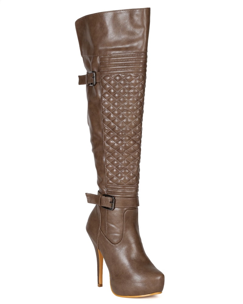 Nature Breeze BF60 Women Pointy Toe Platform Quilt Over Knee Stiletto ...