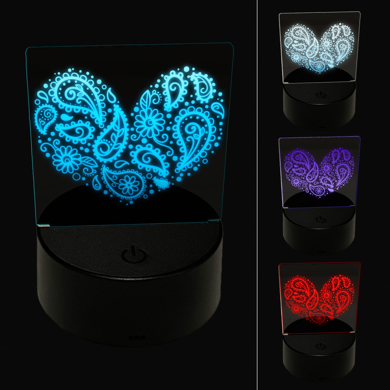 Paisley Heart LED Night Light Sign 3D Illusion Desk Nightstand Lamp ...