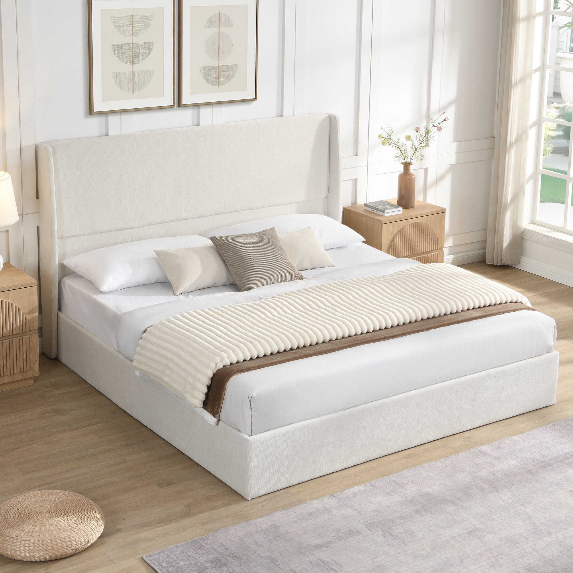 Click here for Noble House King Size Upholstered Platform Bed Wit... prices