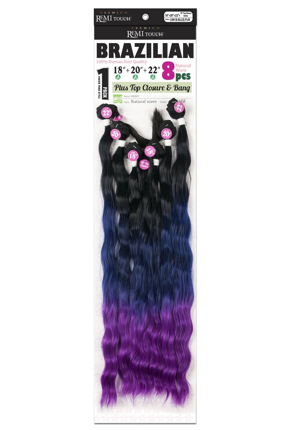 Remi Touch 8pcs - Natural Wave 14,16,18+top Closure & Bang - Color 1B ...