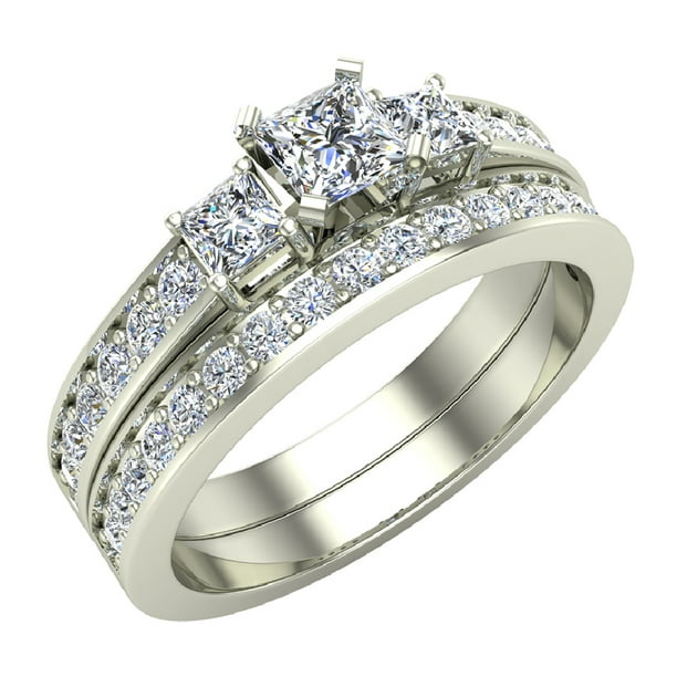 Wedding Ring Set for Women Princess Cut Past Present Future Bridal Set ...