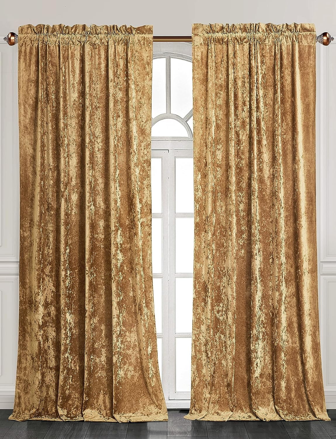 Chezmoi Collection Lux Caramel Gold Crushed Velvet Curtains 2 Panel Set ...