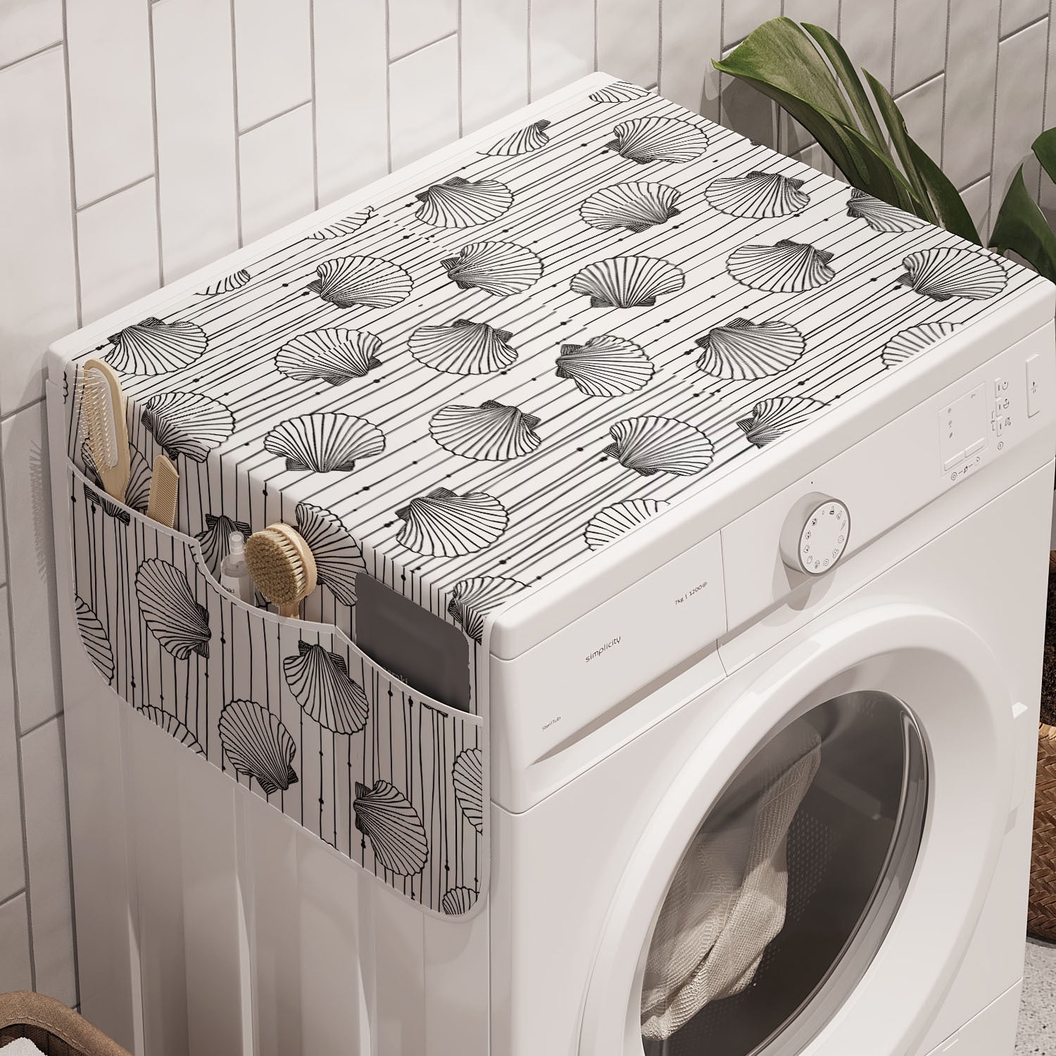 Nautical Washing Machine Organizer, Monochrome Sea Shells and Stripes ...