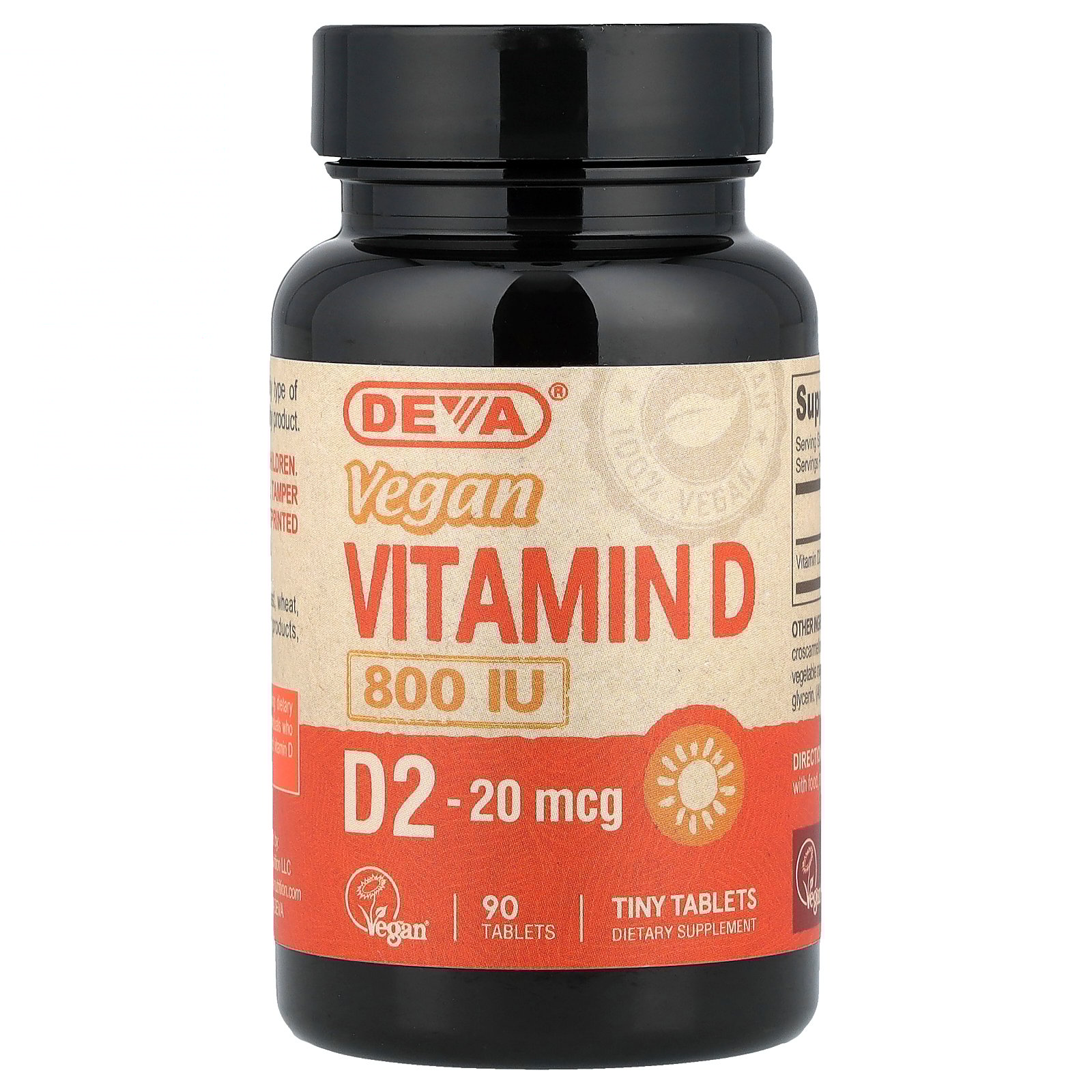Deva Vegan Vitamin D Tablets, 800 IU, 90 Ct for Bone Health & Calcim ...