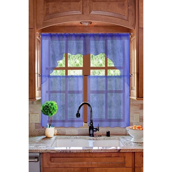 Gorgeous Home Linen K66 3-Piece Sheer Organza Kitchen Curtain Set with ...