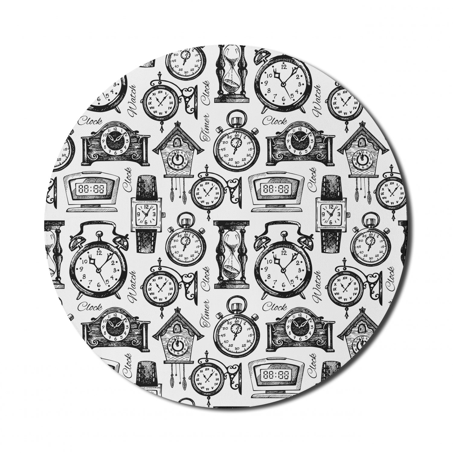 Clock Mouse Pad for Computers, Hand Drawn Clocks and Watches ...